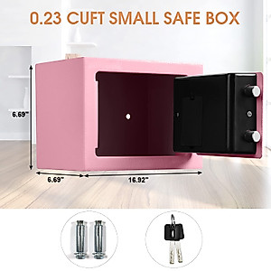 Fireproof Small Safe Box for Money, 0.23 Cu ft Mini Fireproof Safe with Combination Lock, Digital Safe for Kids Home Hotels Business (17sp-pink-1)
