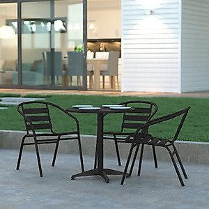 EMMA + OLIVER Jens Stacking Metal Dining Chair - Indoor/Outdoor Dining Chair with Triple Slat Back and Armrests - Dry Assist Slats - Black