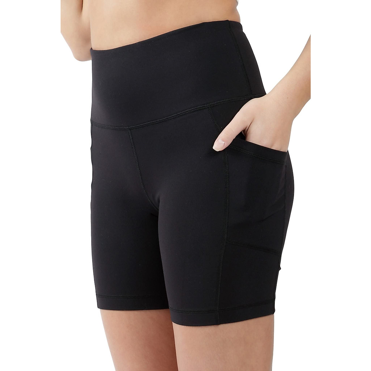 90 Degree By Reflex - High Waist Power Flex Biker Shorts with Side Pockets - 5", 7", 9" - Black 7" - Medium