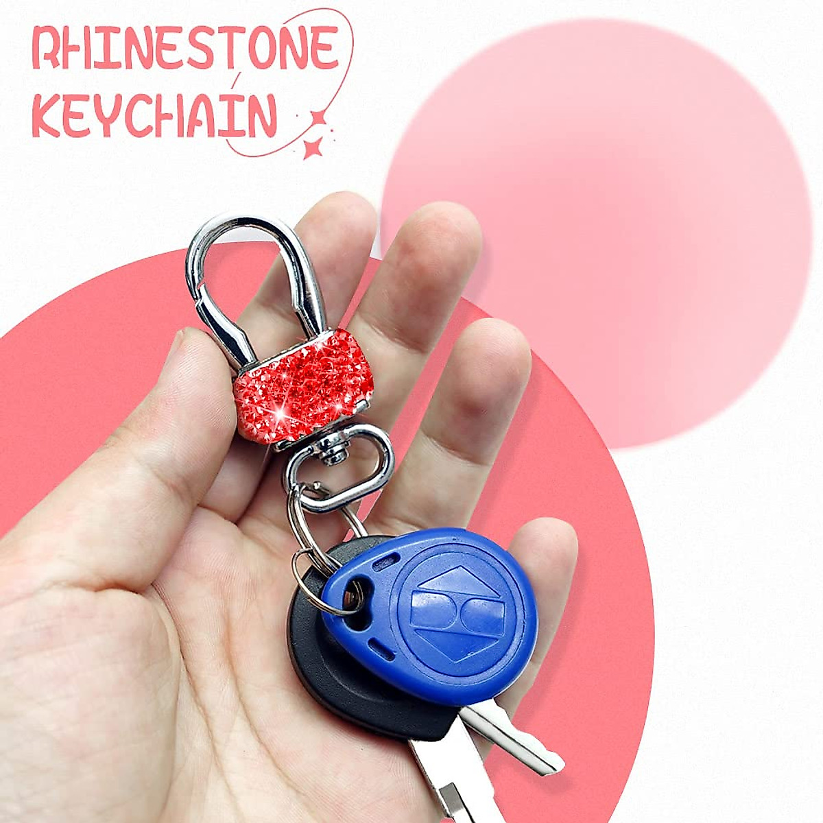 eing Car Key Case Leather Auto Smart Keychain Holder Metal Hook and Keyring Zipper Bag for Remote Key Fob, Bling Crystal Key Ring with Pouch Bag,Handbag Charms Purse Keychain for Women - (5Pack,Red)