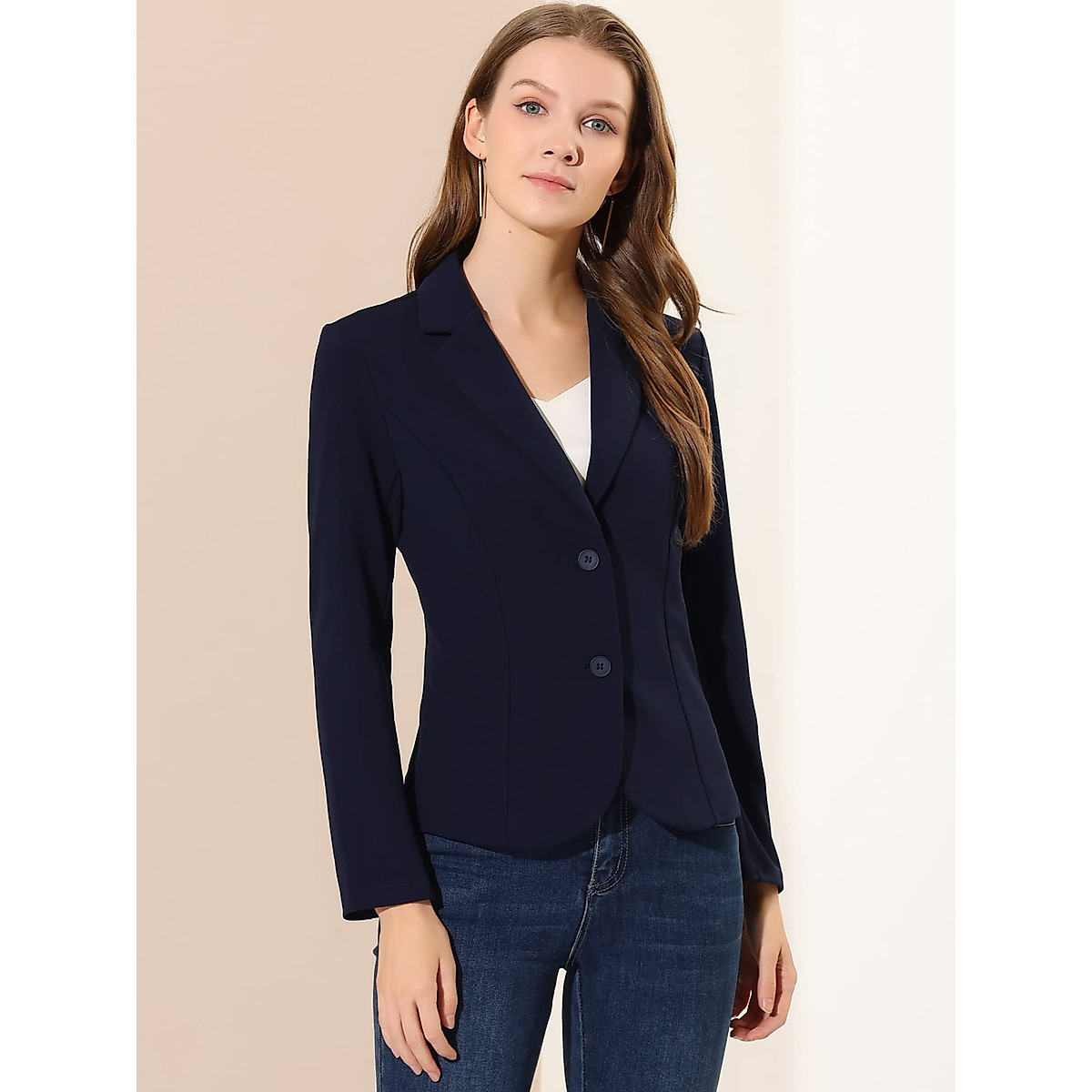 Allegra K Women's Work Office Lapel Collar Stretch Jacket Suit Blazer X-Small Navy Blue