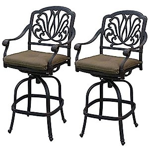 Outdoor Patio Swivel Bar Stools Cast Aluminum Elisabeth Outdoor 2pc Set