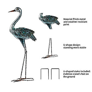 Kicust Garden Crane Statue for Outdoor, Blue Heron Decoy Garden Sculptures and Statues, Metal Bird Yard Art for Lawn Patio Decor, Set of 2