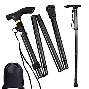 Folding Cane, Trekking Poles for Men, Women, Collapsible Walking Stick, Walking Cane with Carrying Bag, Adjustable,Lightweight, Anti Shock, Rubber Base for Hiking Camping