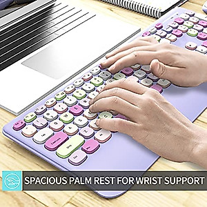 FOPETT Wireless Keyboard and Mouse Combo - 2.4GHz Full-Sized - Computer Keyboard with Phone Holder - Keyboard and Mouse Set for Windows/Laptop/PC/Notebook - Purple Colorful