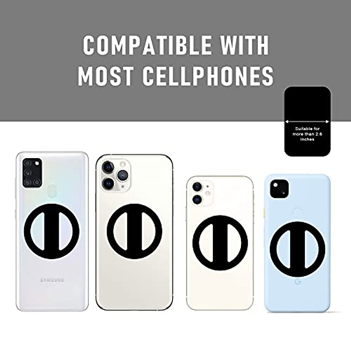 RRETECK Phone Grips,Elastic Silicone Phone Grip Attachable to Magnetic Mount,Ultra-Thin Cell Phone Holder for Hand,Phone Strap with 2 Pack(Black+Black)