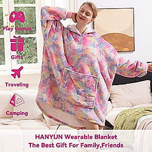 HANYUN Wearable Blanket Sweatshirt for Women and Men,Oversized Sherpa Fleece Blanket Hoodie with Giant Pocket Super Warm and Cozy