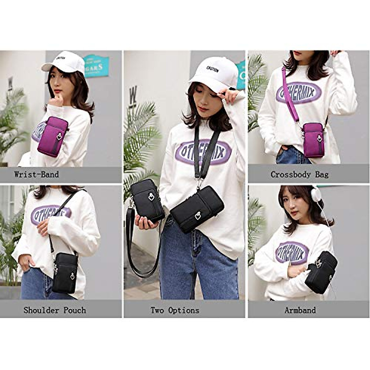 Zipper Crossbody Bag, Women Oxford 3-Layers Wristlet Shoulder Pouch Purse Armband Compatible for iPhone Xs Max 11 Pro Max XR X XS Max Samsung Galaxy S22 S21 FE S20 FE Google Pixel 6 5 4a 5G (Purple)