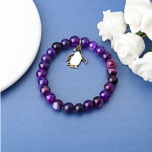 PARTNER Penguin Bracelet Penguin Gifts Inspirational Penguin Gifts for Penguin Lover Friend Couple (Amethyst Beads Penguin Bracelet)