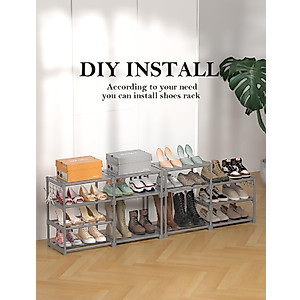 TIMEBAL Grey 8-Tier Shoe Rack Storage Organizer, 25-28 Pairs Shoes Shelf Organizer, Removable & Dust Large Stackable Shoe Rack for Boot & Shoe Storage