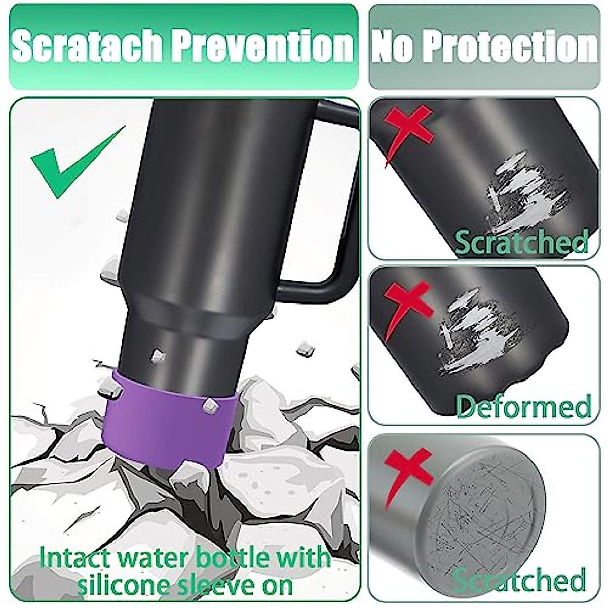 3Pcs Silicone Stanley Cup Boot For Stanley Cup Accessories,Stanley Boot For Stanley Tumbler 30 Oz 40 Oz & IceFlow 20oz 30oz & Hydro Flask 12-24oz,Silicone Water Bottle Bottom Sleeve Bumper Cover