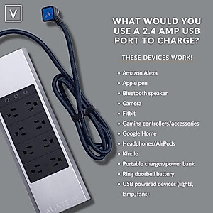Austere V Series Surge Protector Power Strip, 8 Wide Outlets, 3 USB C and 2 USB A 2.4 amp Ports | 3000 Joules Heavy Duty, EMI/RFI Filtering, 5 Year Component Guarantee