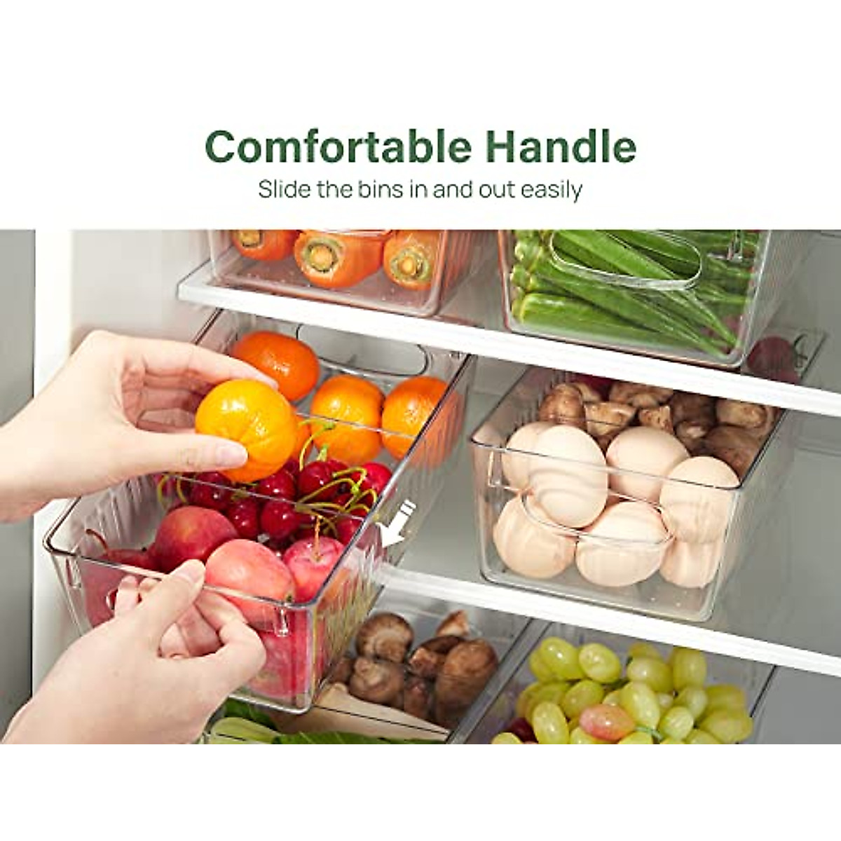 Kootek 4 Pack Clear Pantry Organization and Storage Bins, Freezer Organizer Bins Stackable Food Storage Organizer Bins with Handles Removable Dividers for Kitchen, Refrigerator, Cabinet