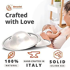 Amorini - Silver Nipple Covers for Breastfeeding Mothers, 925 Solid Silver Nipple Shields for Nursing Newborn, Protect Tender and Cracked Nipples from Rubbing on Garments, Set of 2
