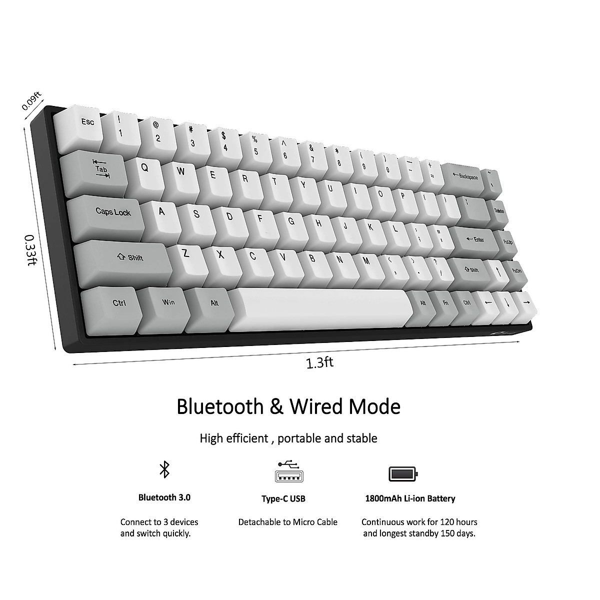 Akko 3068 Mini Mechanical Gaming Keyboard Bluetooth Wired Dual Mode Cherry MX Switch PBT Keycaps (Cherry MX Red)