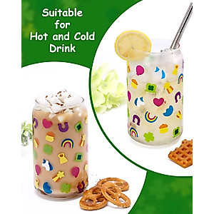 Nefelibata Lucky Charm Iced Coffee Glass Cup Beer Can Glass 16oz with Bamboo Lid and Metal Straw Feeling St. Patrick's Day Drinking Glasses Preppy Smoothie Tumbler Mug Modern Coffee Gift Idea