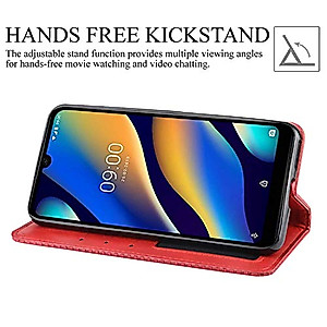HualuBro Oppo Reno6 Pro Plus 5G Case, Retro PU Leather Magnetic Full Body Shockproof Stand Flip Wallet Case Cover with Card Holder for Oppo Reno 6 Pro Plus 5G Phone Case (Red)