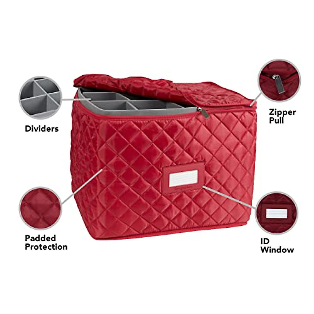 Covermates Keepsakes - Adjustable Glassware Storage - Padded Protection - ID Window - Stain Resistant - Machine Washable - China Storage-Red