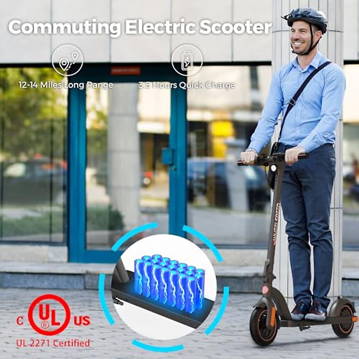 Wheelspeed Electric Scooter Primer, 12-14 Miles Long Range & 15 MPH Lightweight Commuting Electric Scooter, 350W Motor & 8.5" Pneumatic Tires Portable E-Scooter for Adults with Anti-Theft E-Lock