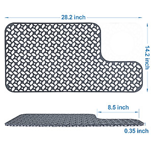 JUSTOGO Silicone Sink Mat, Left & Right Drain Sink Protectors for Kitchen Sink Grid Accessory, 1 PCS Non-slip Sink Mats for Bottom of Kitchen Farmhouse Stainless Steel Porcelain Sink (28.2''x 14.2'')