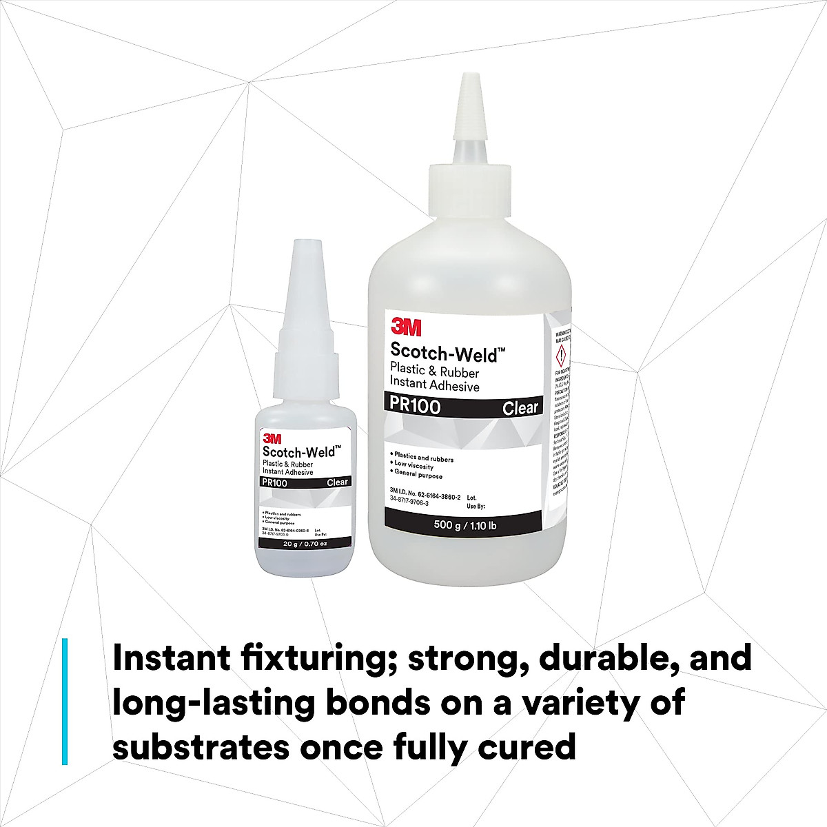 3M Scotch-Weld Plastic & Rubber Instant Adhesive PR100, Clear, Low Viscosity, Fast Handling Time and Cure, 20 g (0.07 fl oz) Bottle