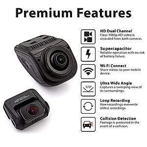 Rexing V1P 3rd Generation Dual 1080p Full HD Front and Rear 170 Degree Wide Angle Wi-Fi Car Dash Cam with Supercapacitor, 2.4" LCD Screen, G-Sensor, Loop Recording, Mobile App