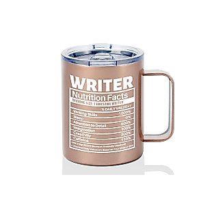 Onebttl Writer Gifts for Women/Men - 12oz Stainless Steel Insulated Mug with Lid - Graduation/Birthday/Christmas Gift for Writers, Novelist, Scriptwriter - Facts, Rosegold