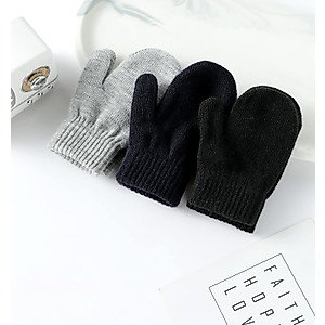 Saniripple 3 Pairs Winter Warm Knitted Soft Baby Mittens Toddler Mitten Gloves for Boys Girls grey/black/navy