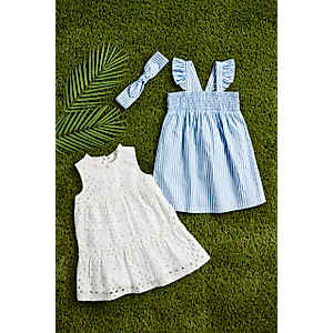 Mud Pie Baby Girls Sundress & Headband Set, Blue, 3-6M
