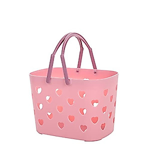 Serlium Plastic Shower Caddy Basket,Portable Shower Caddy Tote Box Organizer Large Capacity Shower Caddy Bins with Handle for Bathroom, Kitchen(Pink)