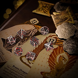 Bloodstained Metal DND Dice Set of 7Pcs with Storage Box, Dragon Scale D&D Dice Set with Oversized D20 for Tabletop Roleplaying Games, Dungeons and Dragons, DND, D&D
