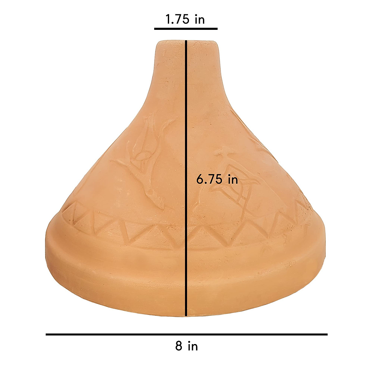 Handcrafted Unglazed Clay Tajine Casserole with Cone-shaped Lid | Floral Patterned Tagin Dish Cooking Pot | Traditional Moroccan Handmade Terracotta Cookware, Natural Tagine Le Creuset | 9.5" x 7.7"