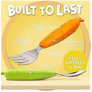 MONEE Toddler Utensils | Easy to Use Toddler Silverware Set | Made in Korea | BPA-Free | Toddler Forks & Spoons | Baby Utensils 6-12 Months | Baby Spoons Self Feeding 6 Months | 100% Platinum Silicone