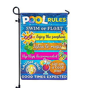 Pool Rules Signs and Decorations Outdoor, Summer Garden Flag Double Sided Burlap 12x18Inch
