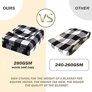 BOBOR Buffalo Plaid Throw Blanket for Couch Bed, Flannel Black White Checker Plaid Pattern Christmas Decorative Throw Blanket, Super Soft Comfortable Lightweight Fuzzy Blanket (Black White, 50"x60")