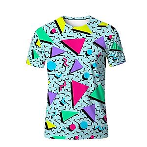 LESOCUSTOM 80s 90s Mens T Shirt Retro Big and Tall Short Sleeve Shirts Hip Hop Tee Funny Disco Outfit for Men, Memphis 4XL Blue