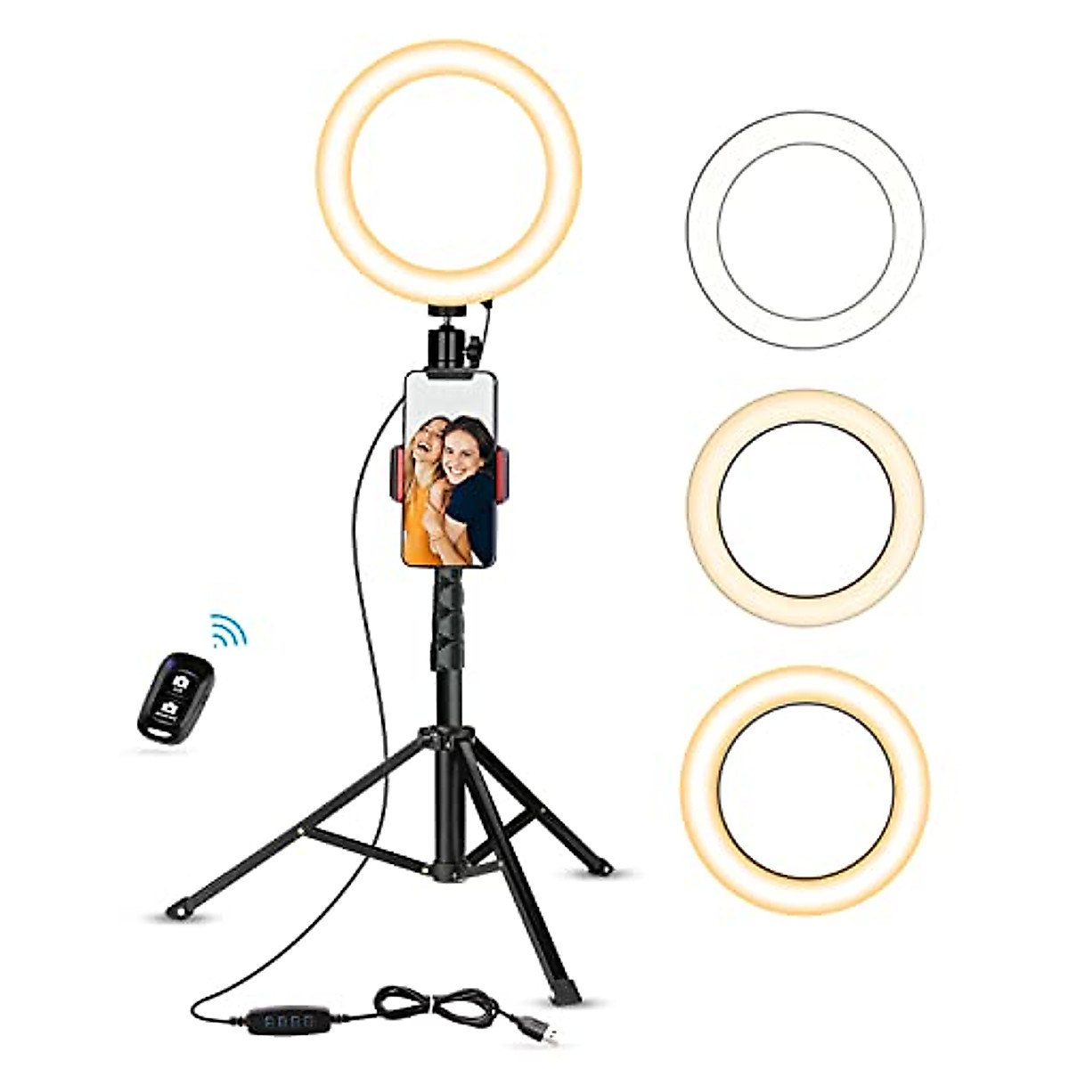 UBeesize Selfie Ring Light with Tripod Stand & Cell Phone Holder for Live Stream/Makeup, Mini Led Camera Ringlight for YouTube Videos/Photography(Black)