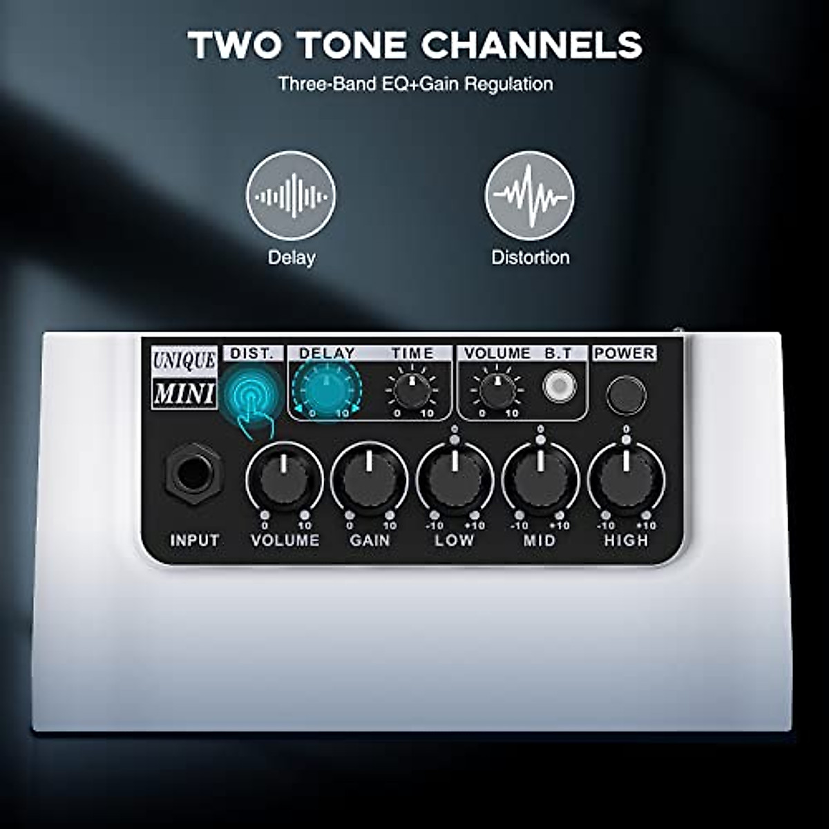 LEKATO Mini Guitar Amp, 10W Rechargeable Electric Guitar Amp, Clean, Distortion, Delay, Three-Band EQ, Gain Regulation, Bluetooth Portable Guitar Amp for Daily Practice