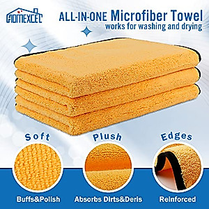 HOMEXCEL Microfiber Towels for Car,Premium Cleaning Cloth Lint Free,Scratch Free,Strong Water Absorption,Car Washing Drying Towel for Household,Auto Detailing,Windows,16" x 24",3 Pack