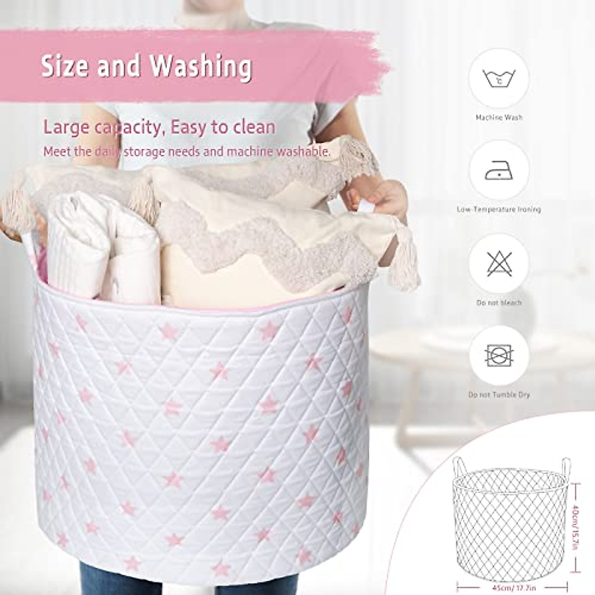 Lulumoon Large Pink Storage Basket Baby Laundry Basket, 17.7" x 15.7"