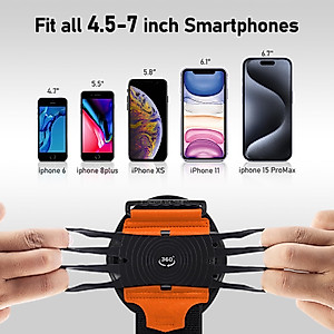 HLOMOM Running Wristband Phone Holder,Jogging Wrist Bands 360° Rotatable & Detachable Compatible with All 4.5-7 inch Cellphone for iPhone 15/14/Pro/ProMax/13/12/11/mini/XS/XR,for Workout Cycling