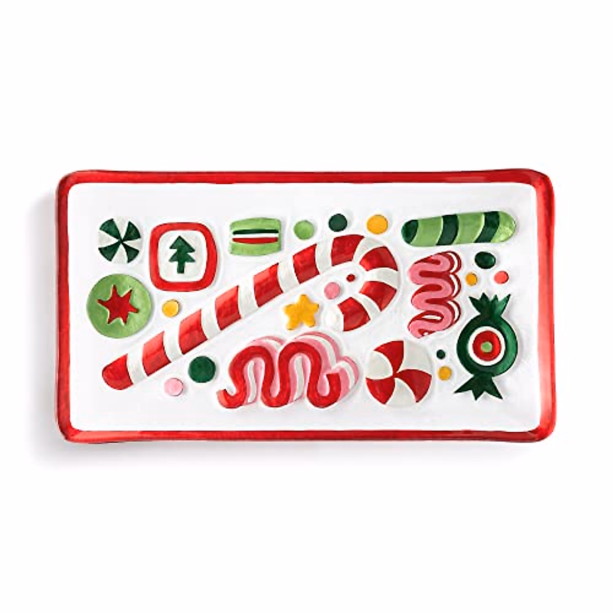 DEMDACO Christmas Candy Red and Green 15 Inch Glass Rectangular Serving Plate Platter