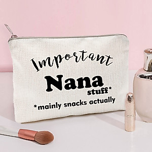 Important Nana Stuff Linen Bag Mother's Day Gift Makeup Bag Grandma Bag Mainly Snacks Actually Nana Birthday Gift Toiletry Accessories Bag