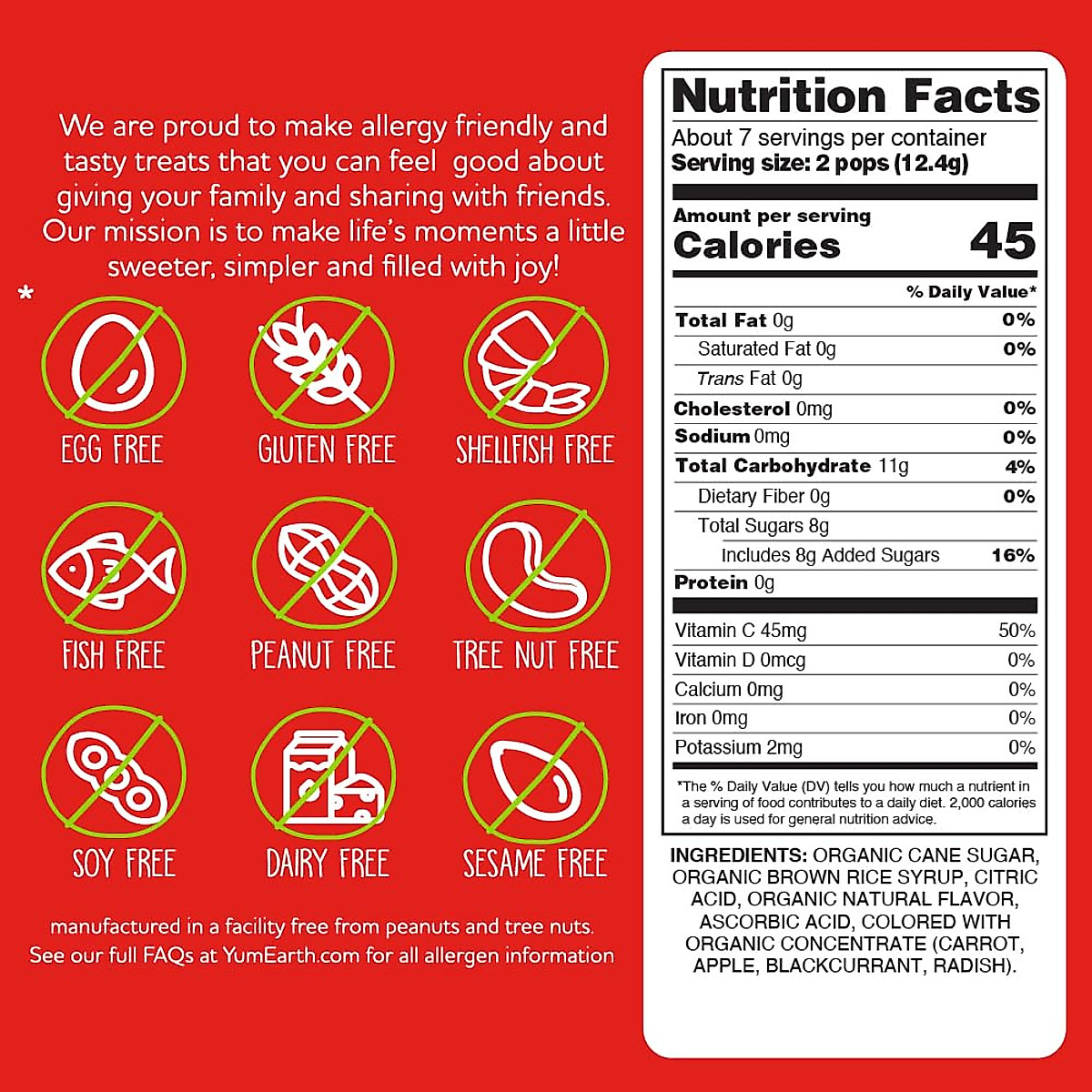 YumEarth Organic Pops Variety Pack, 14 Fruit Flavored Favorites Lollipops, Allergy Friendly, Gluten Free, Non-GMO, Vegan, No Artificial Flavors or Dyes