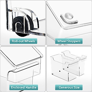 Sorbus Roll Out Bottle Organization Bins - 2 Sizes Pantry Under Sink Organizer with Wheels & Handles - Clear Plastic Organizing Containers for Cleaning Supplies - Kitchen Cabinet Laundry Room Storage