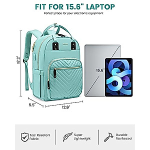 LOVEVOOK Backpack for Women Men, Laptop Bag 15.6 Inch Computer Back Pack with USB Port for Traveling Work Business, Waterproof Personal Item Travel Backpack Purse Casual Daily Nurse Bag, Mint Green