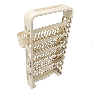 Fabater Movable Bookshelf Cart, 5 Tier Rolling Utility Cart, Mobile Book Cart with Pen Holder, Removable Storage Book Shelves, File Organizer for Home, Office, Kitchen, Classroom (Cream)