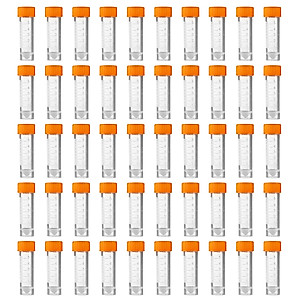 Eowpower 50 Pieces 5 ml Flat Bottom Plastic Graduated Sample Vial Storage Container Tube Tubes with Screw Caps