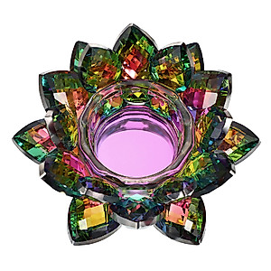 OwnMy Colorful Crystal Lotus Flower Tea Light Holder Lotus Petals Votive Candle Holder, Crystal Lotus Tealight Candle Stand Lotus Dappen Dish Lotus Candle Lamps for Table Centerpiece Wedding Decor
