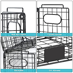 2 Tier Stackable Kids Book Organizer, Hanging Metal Bookshelf with Adjustable Dividers, Wall Floating Book Storage for Kids, Toddler, Nursery Room Decor, Black